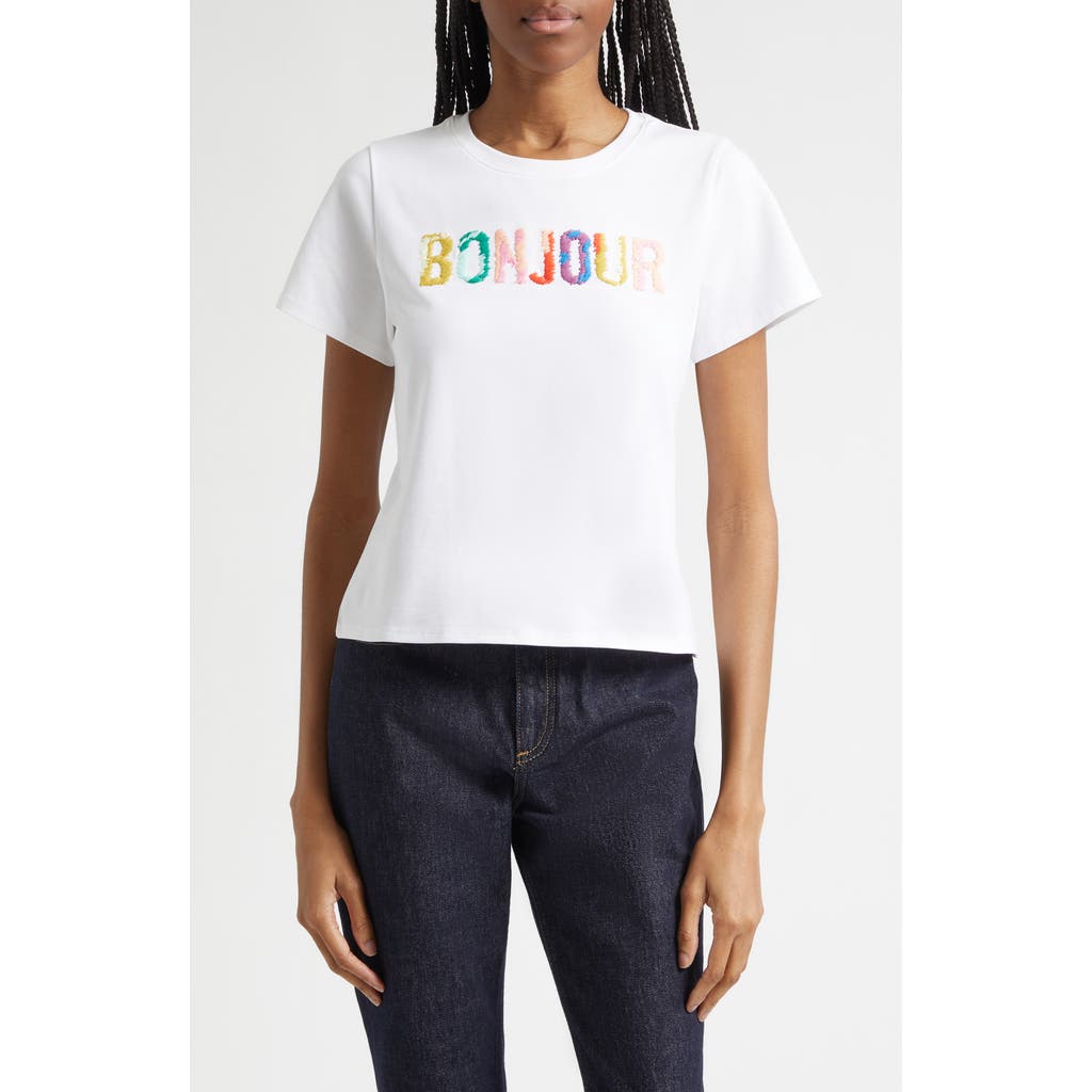 CINQ À SEPT Cinq à Sept Bonjour Scribble Embroidered Shrunken Tee